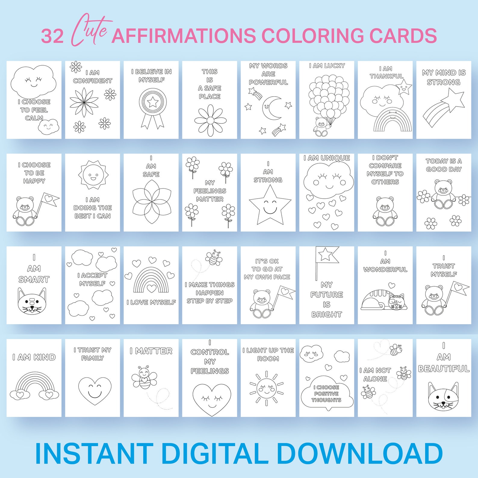 160 Kids Coloring Affirmations Bundle Mindfulness Cards for - Etsy
