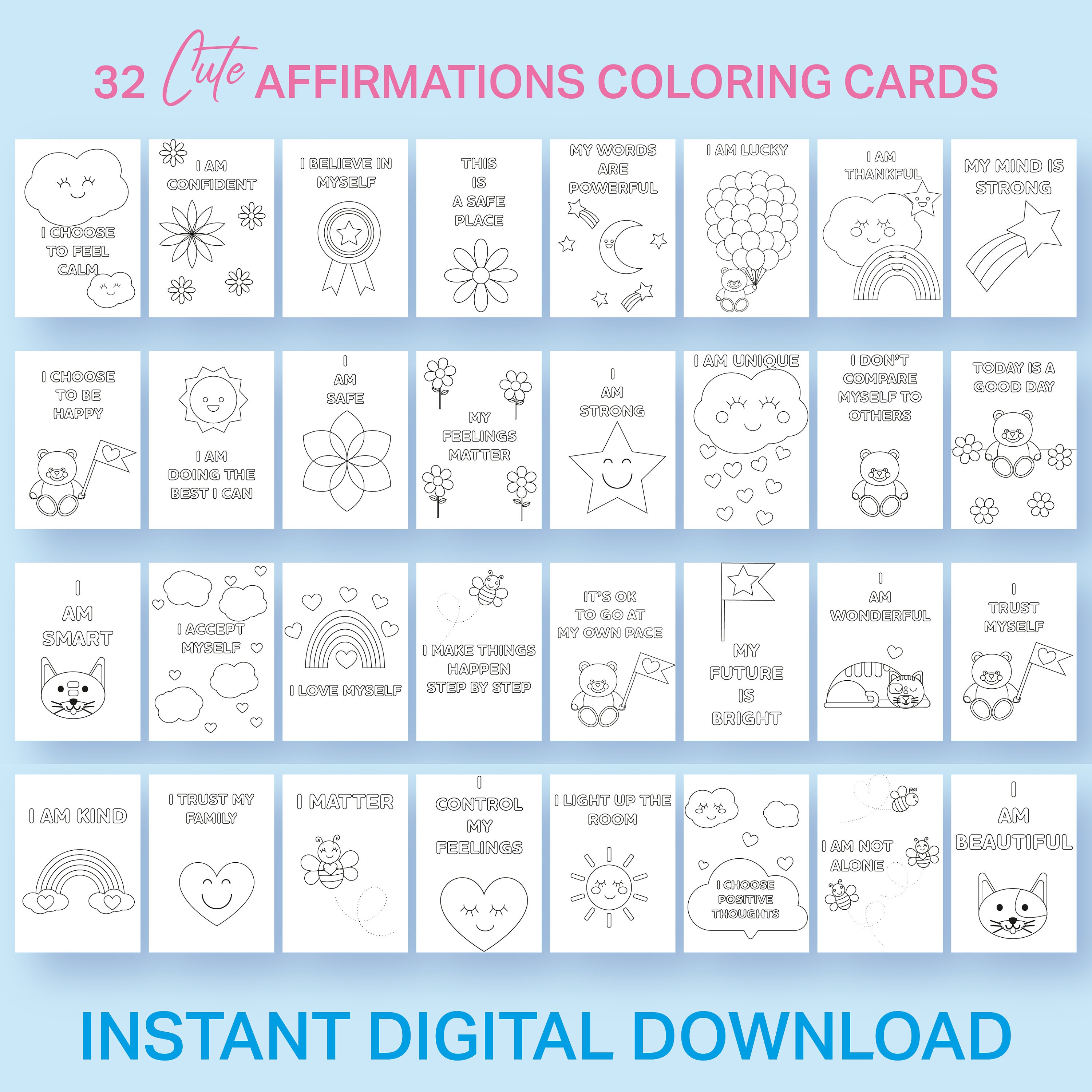 160 Kids Coloring Affirmations Bundle Mindfulness Cards for - Etsy