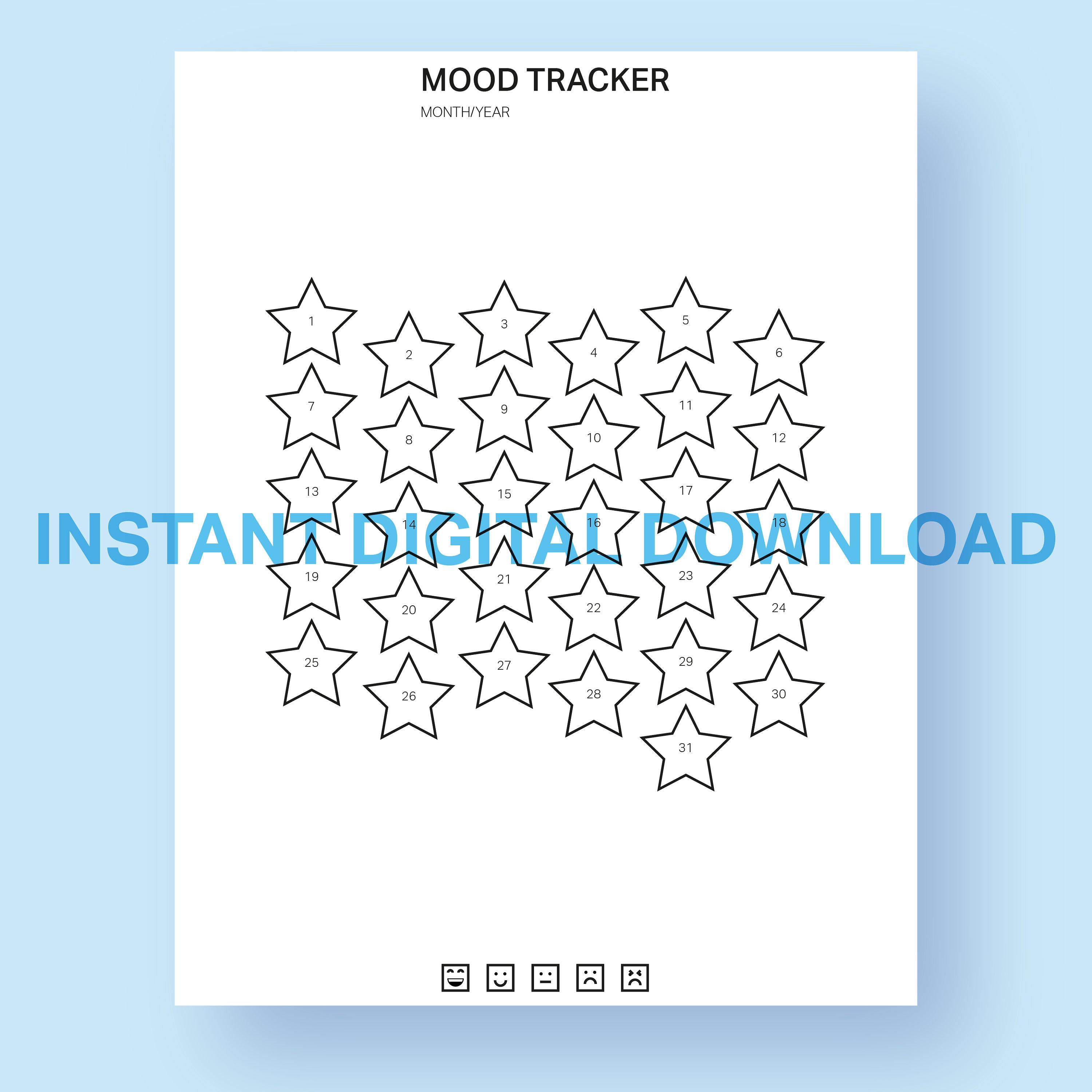 Star Mood Tracker Printable, Daily Monthly Emotions Mood Chart Journal ...