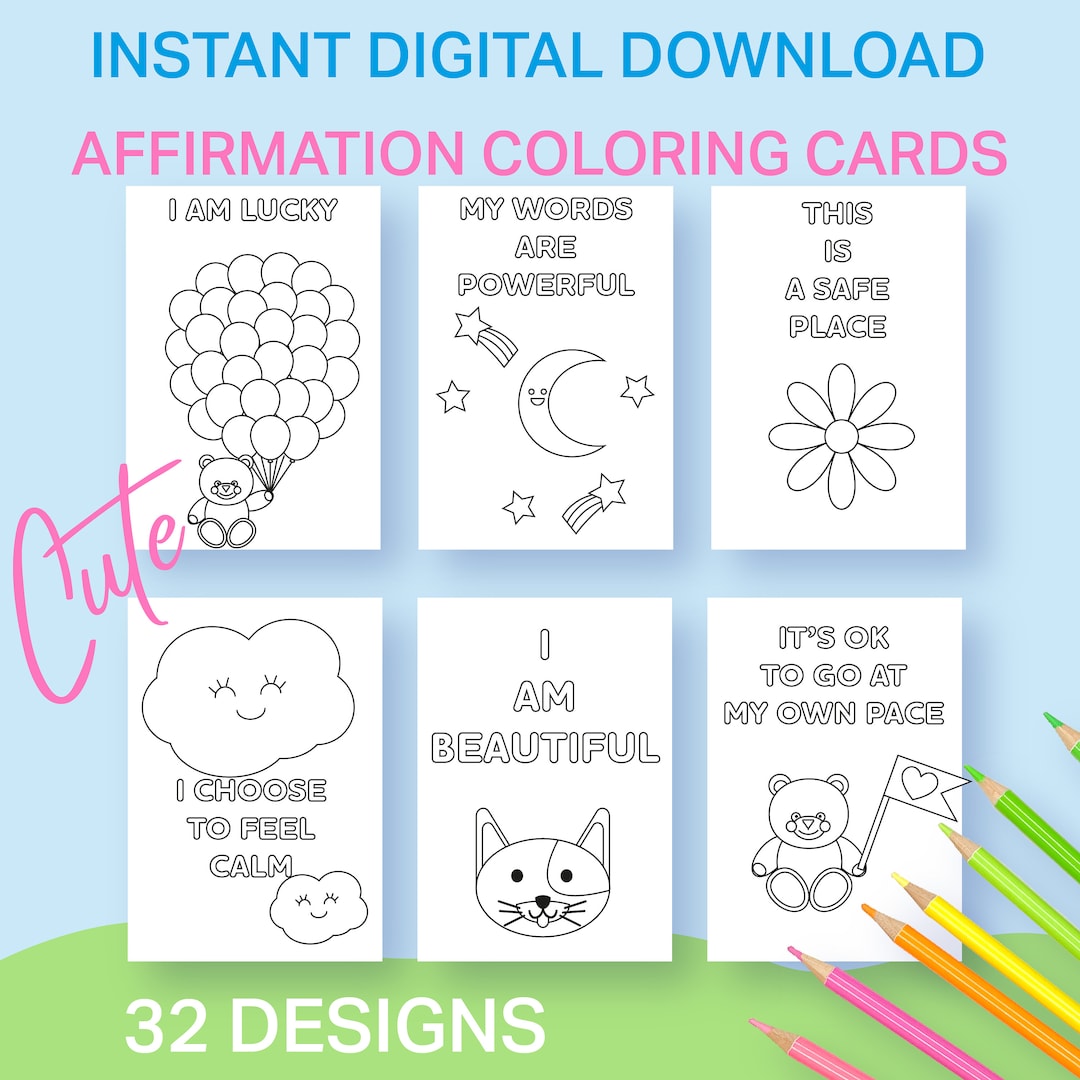CUTE Kids Affirmation Coloring Cards, Kindness Cards to Color ...
