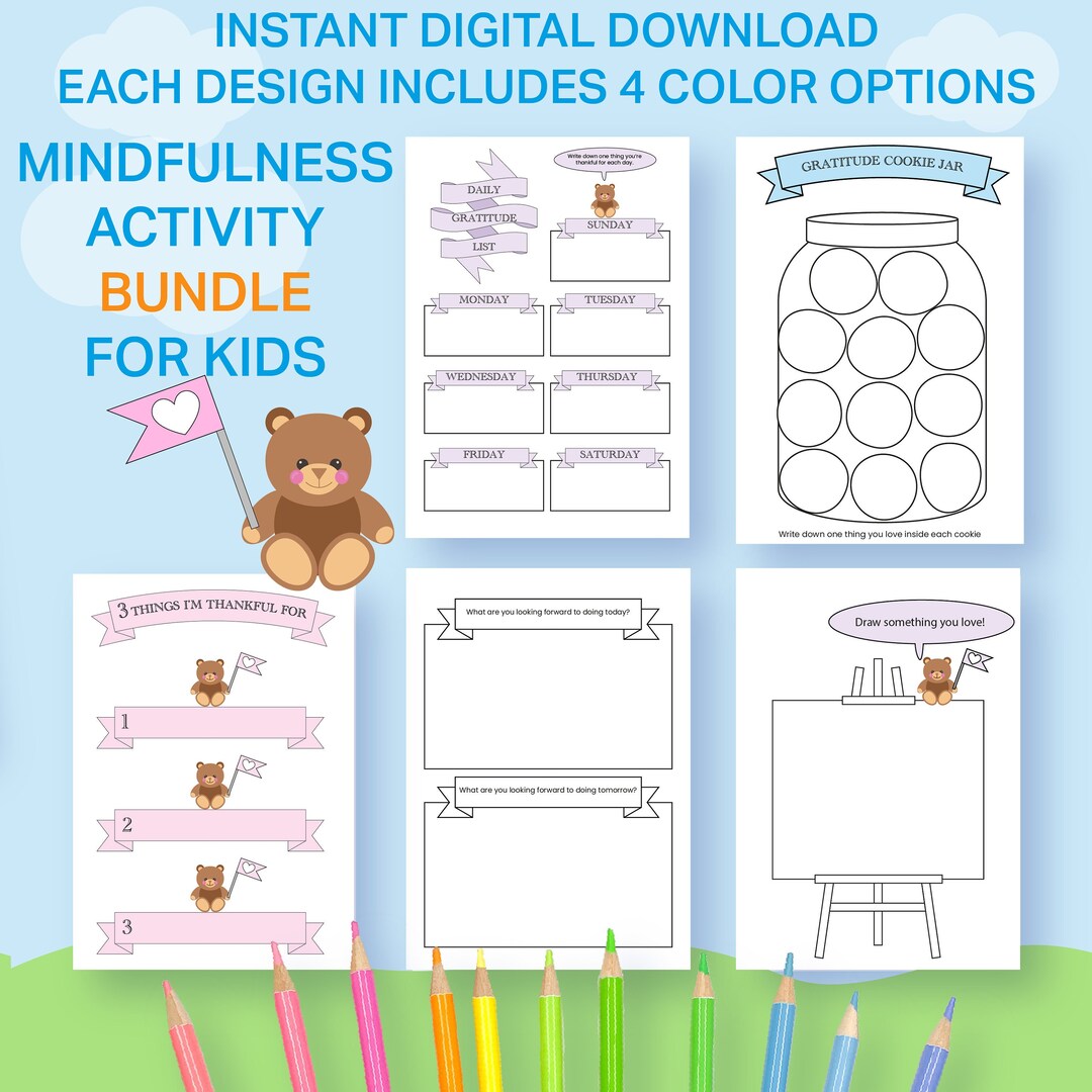Bundle Mindfulness Gratitude Printables for Kids, Positive Thought ...