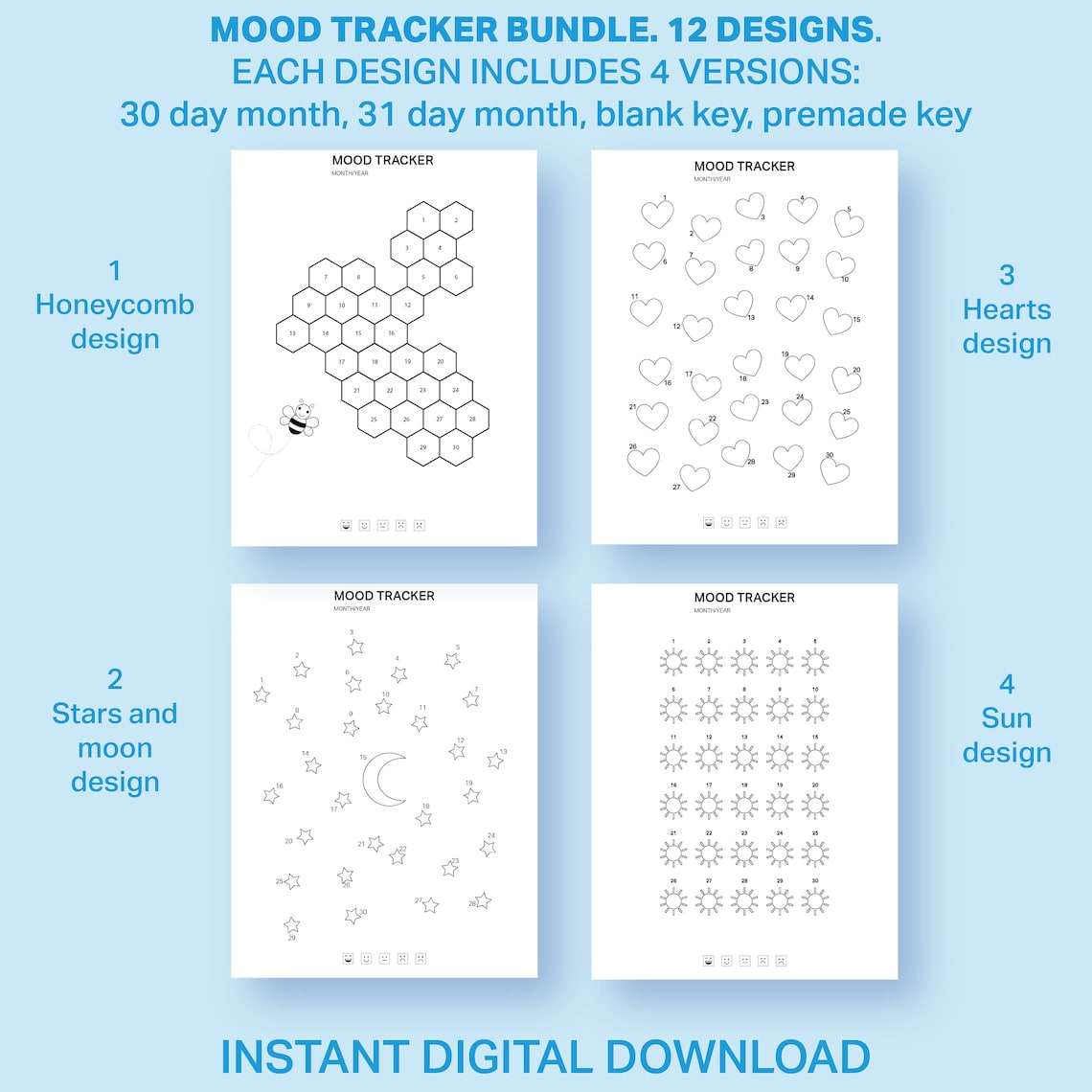 Mood Tracker Bundle Printable 12 Designs Emotions Tracker - Etsy