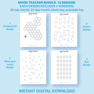 Mood Tracker Bundle Printable, 12 Designs Emotions Tracker Digital ...