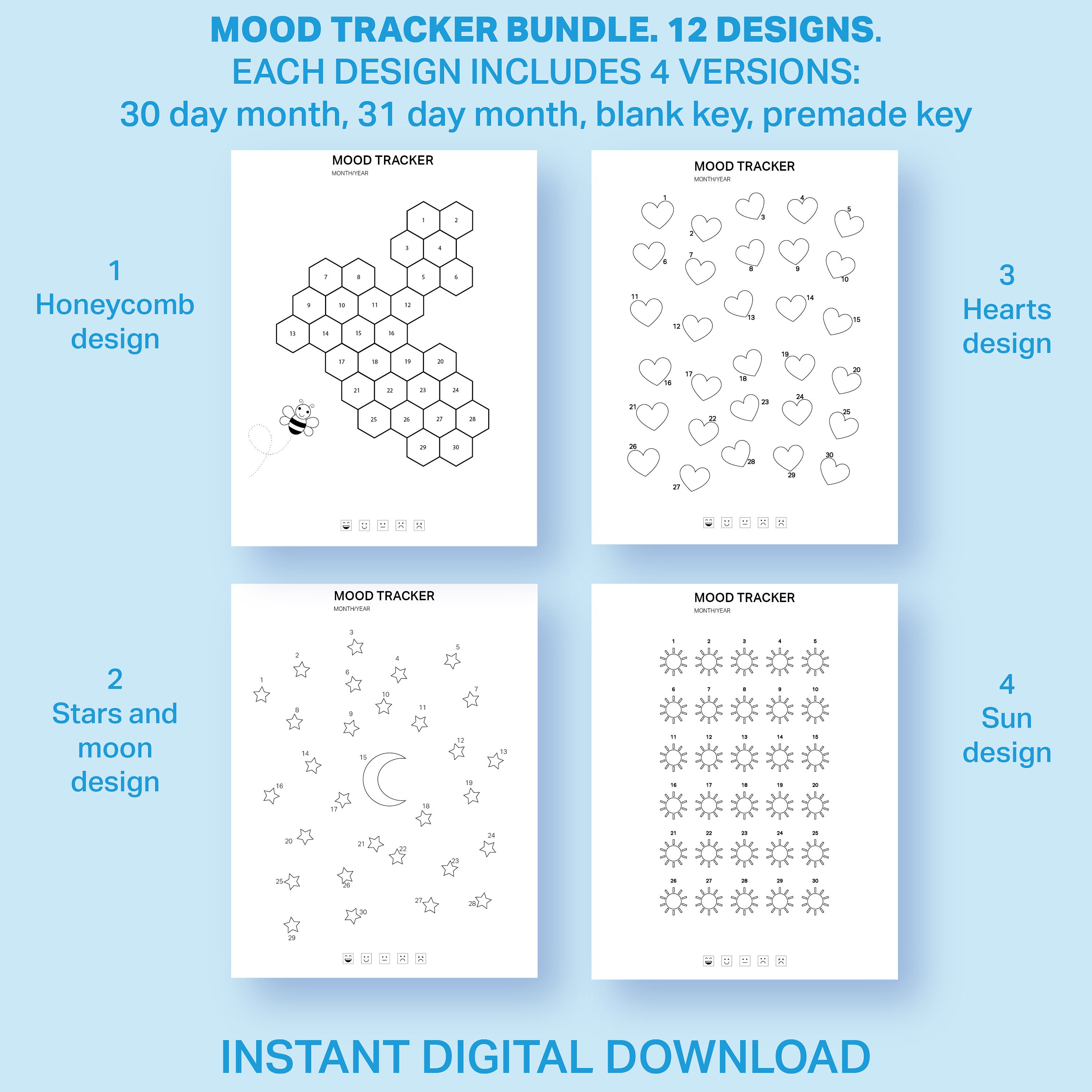Mood Tracker Bundle Printable 12 Designs Emotions Tracker - Etsy
