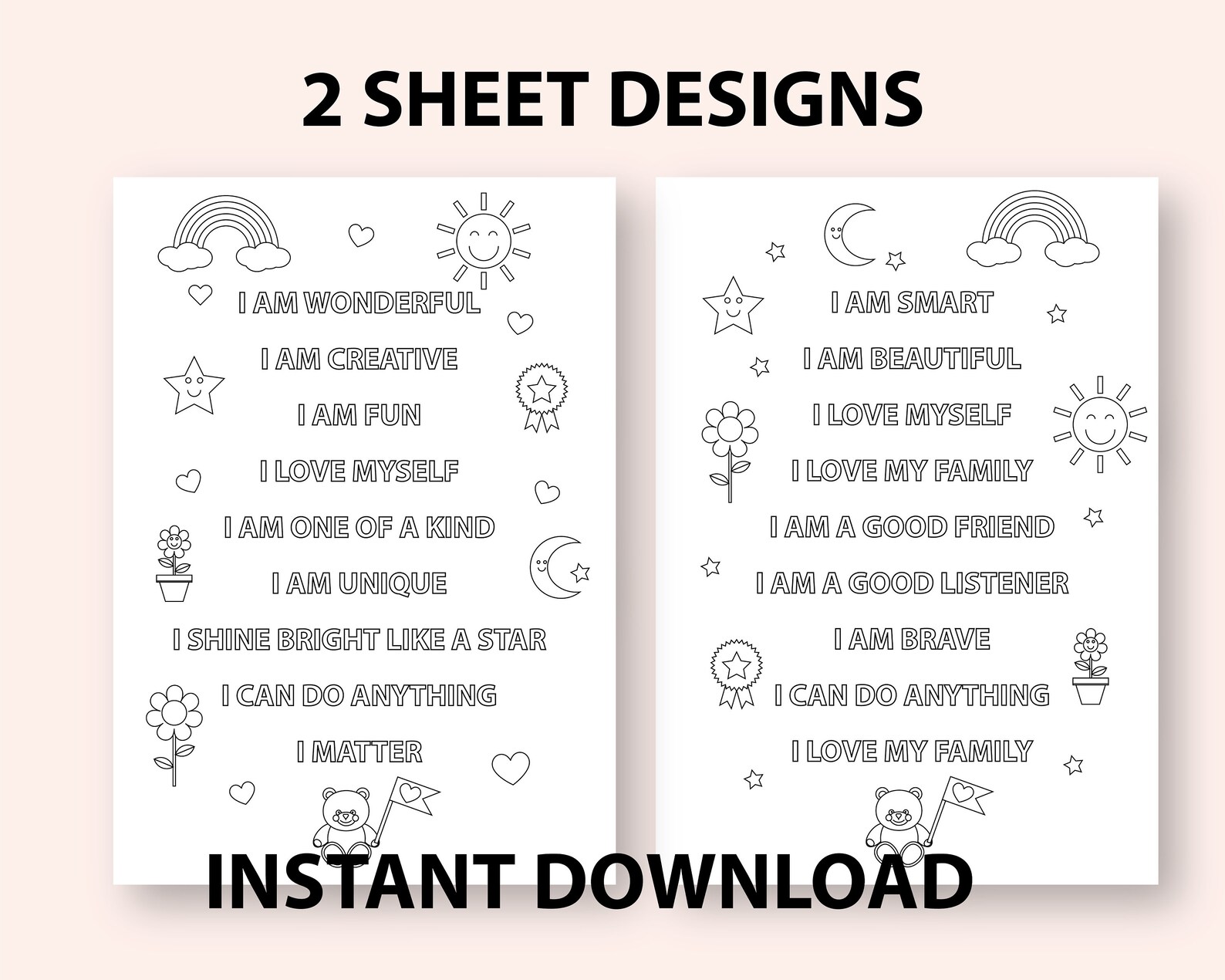 Positive Affirmations Coloring Pages for Kids Digital - Etsy UK