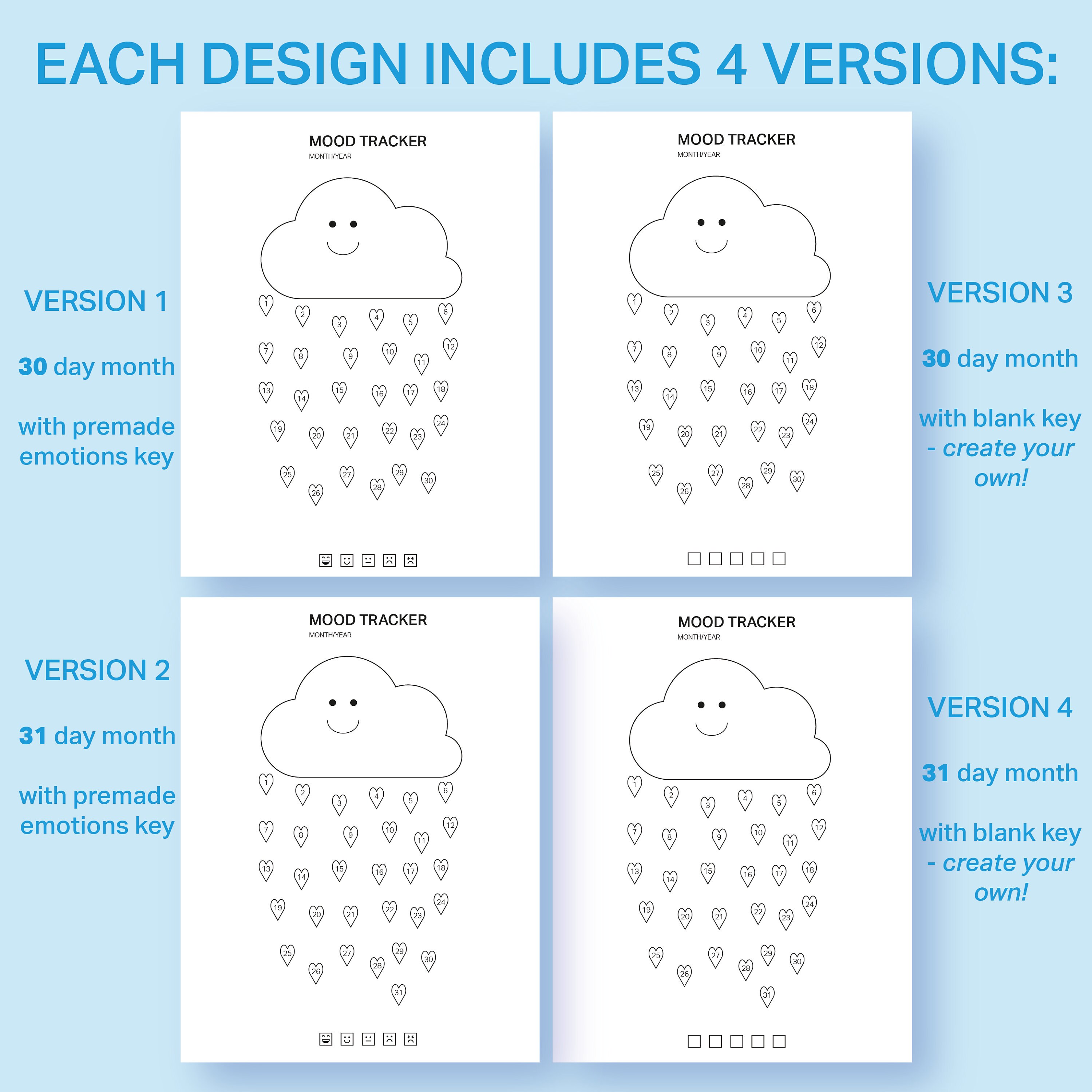 Mood Tracker Bundle Printable 12 Designs Emotions Tracker - Etsy