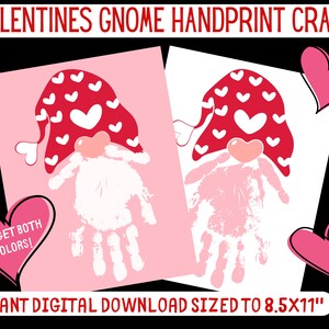 Printable Gnome Handprint Craft Pink & White-valentine's Day Love Art ...