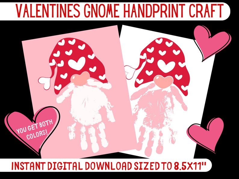 Printable Gnome Handprint Craft Pink & White-valentine's Day Love Art ...