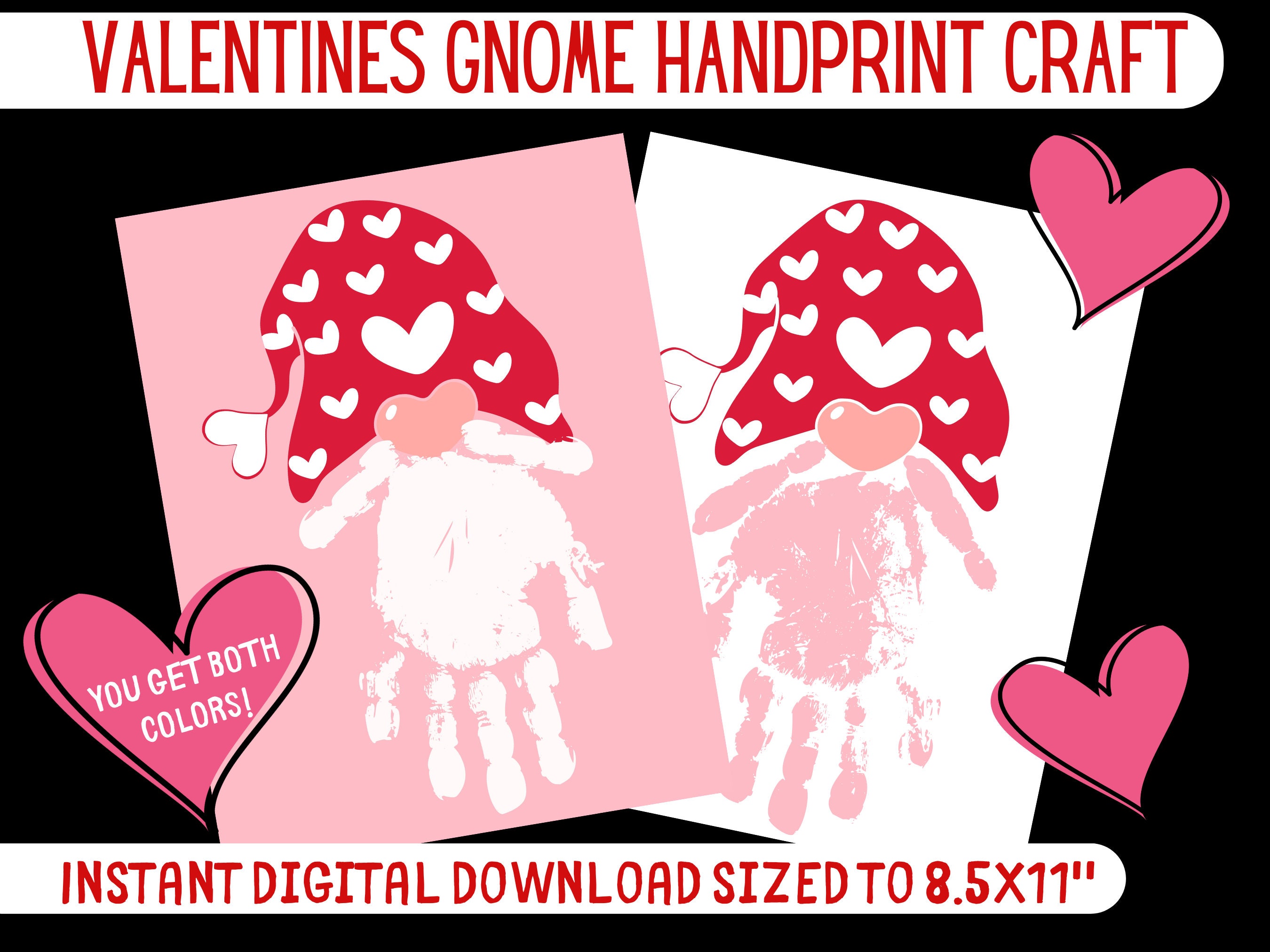 Printable Gnome Handprint Craft Pink & White-valentine's Day Love Art ...