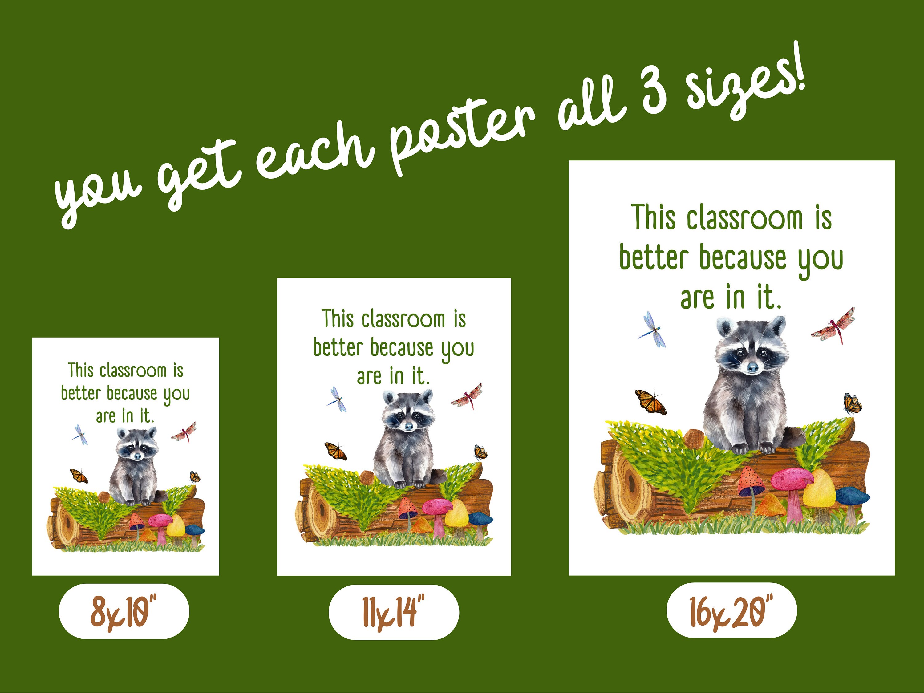 Set of 4 POSTERS in 3 SIZES Woodland Theme Growth Mindset - Etsy