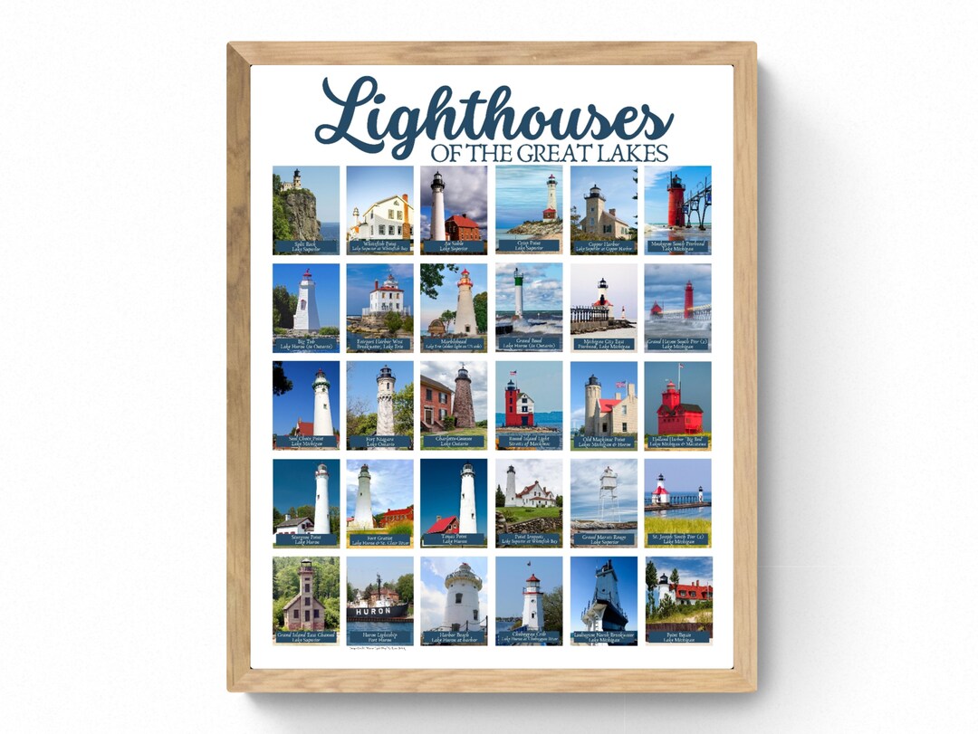 3 Sizes-great Lakes Lighthouses Print-michigan Huron Erie Superior ...
