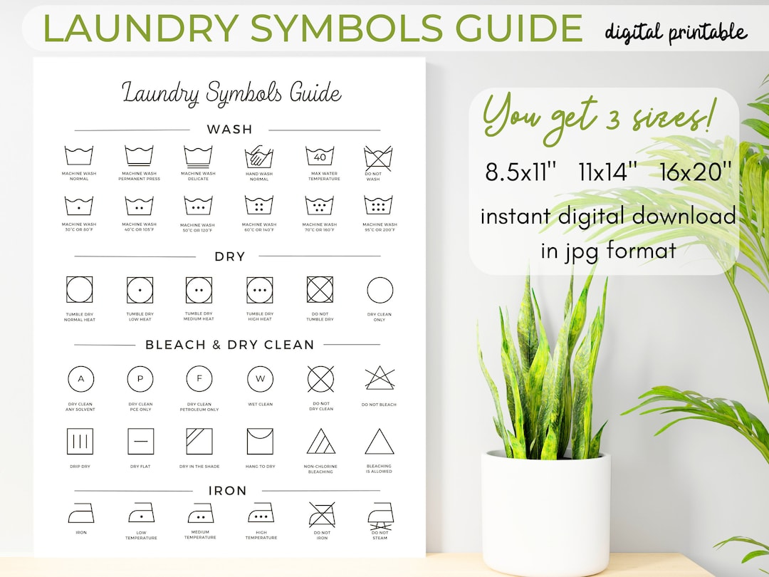 Laundry Symbols Guide Printable-laundry Room Decor-home - Etsy