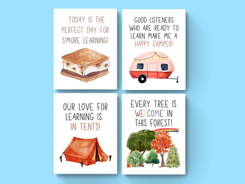 SET of 4 POSTERS in 3 SIZES Camping Outdoor Themed Elementary - Etsy
