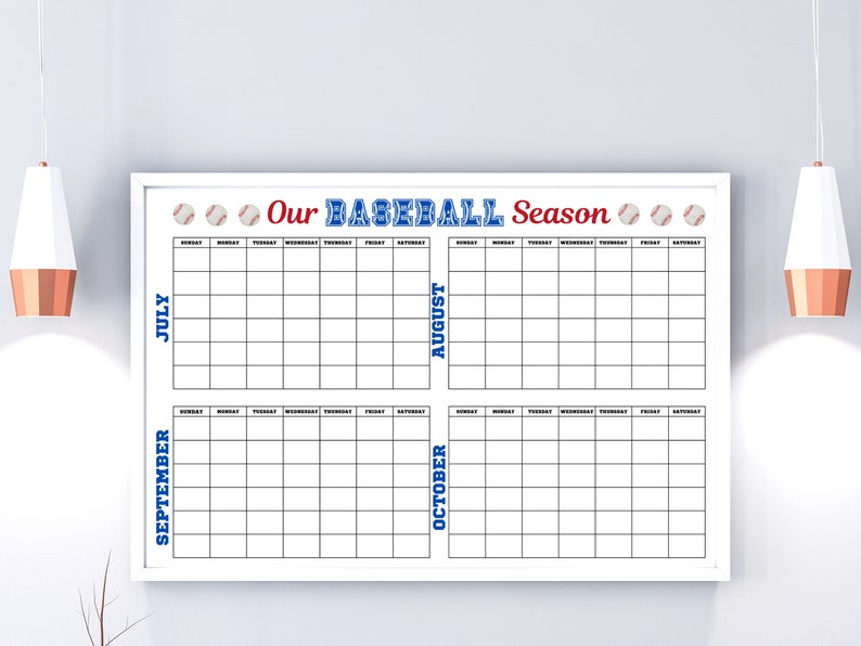 Printable Baseball Wall Calendar-family Planner-sport Team Plan ...