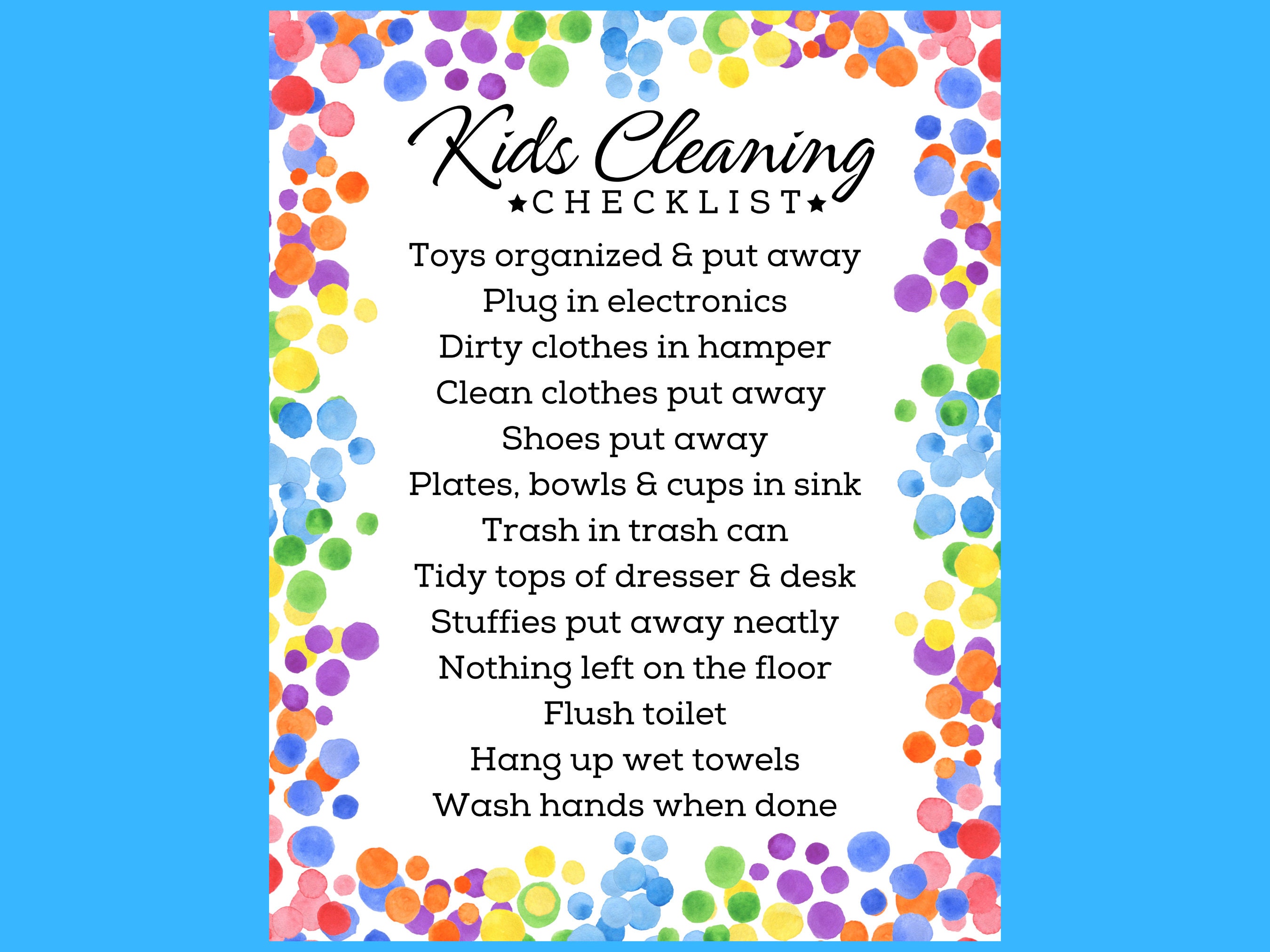 2 SIZES Kids Cleaning Guide Printable-family Organization-children ...