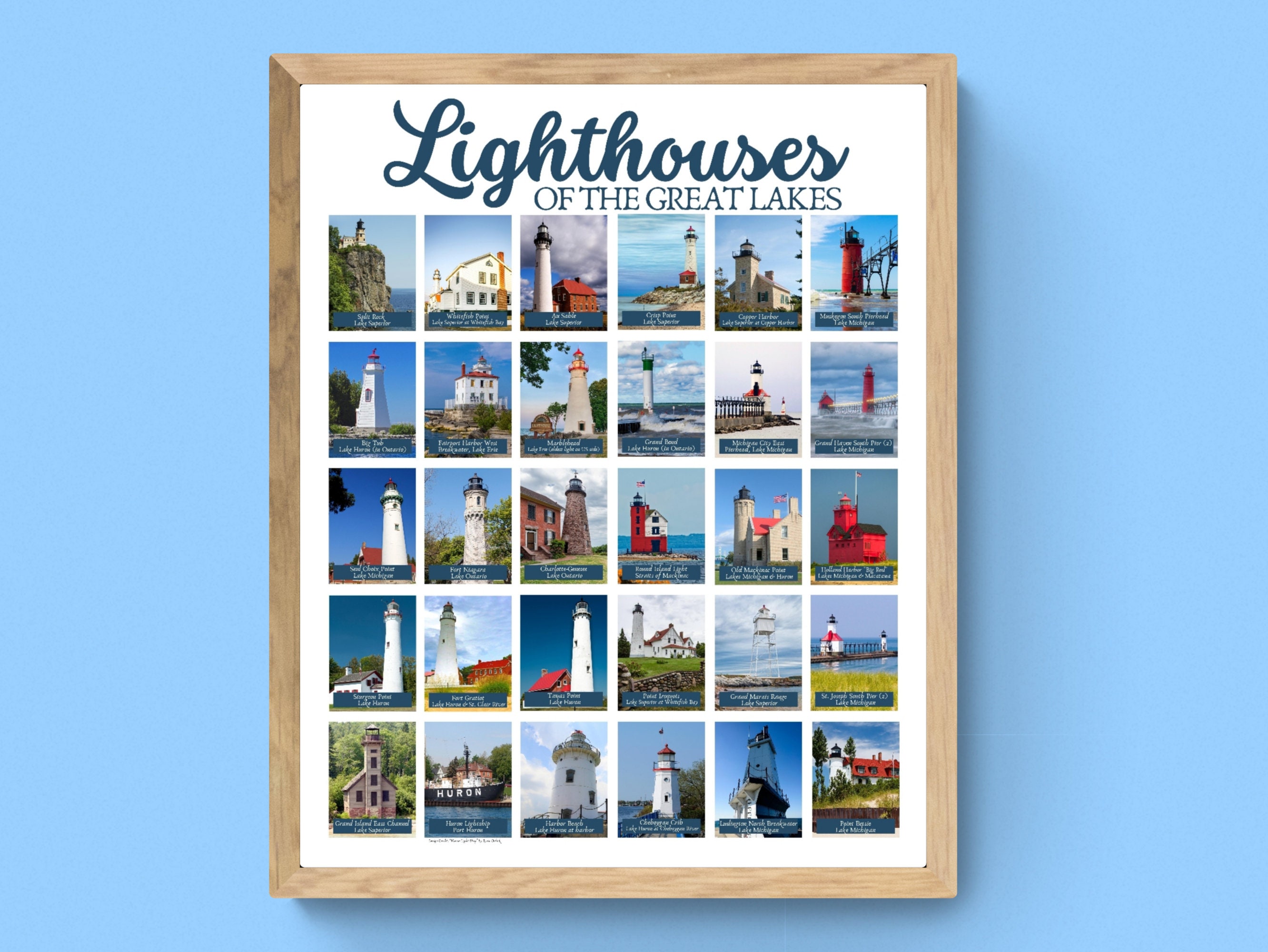 3 Sizes-great Lakes Lighthouses Print-michigan Huron Erie Superior ...