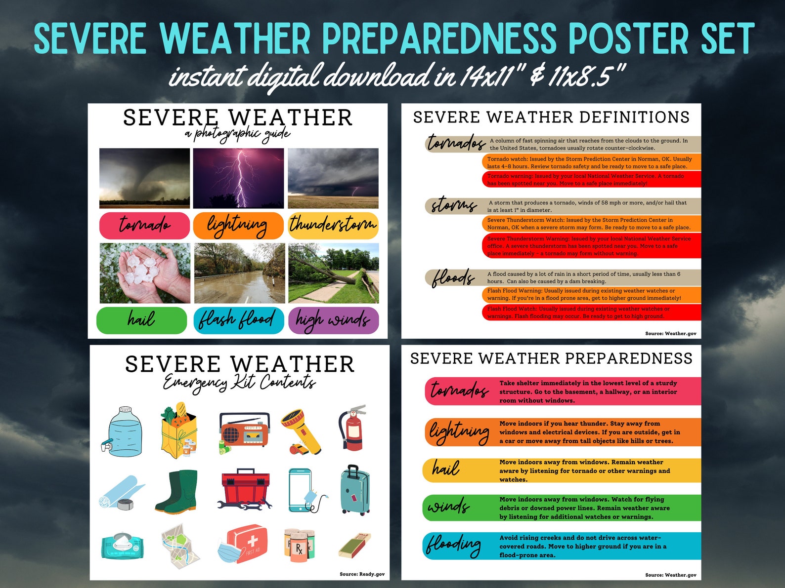 Severe Weather Preparedness Poster Set-weather Aware-spring Storm ...