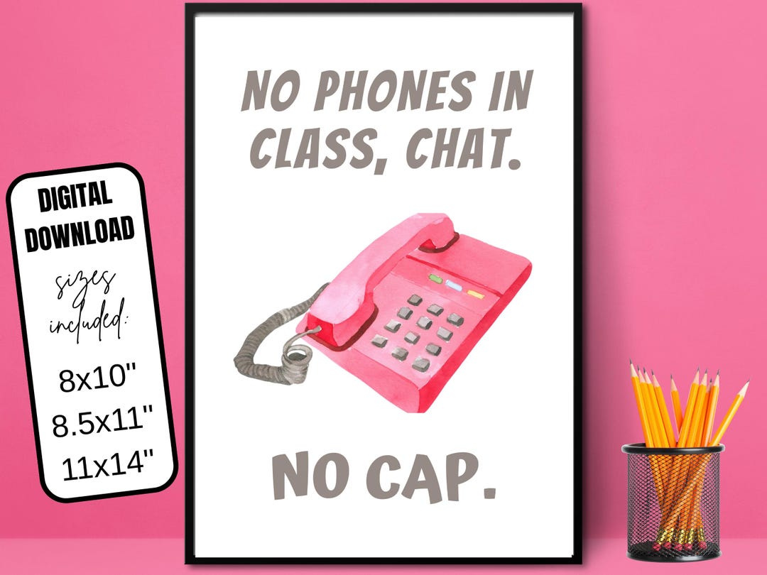 5 Sizes-funny Retro No Phones Sign-classroom Rules Poster-teen Teenager ...