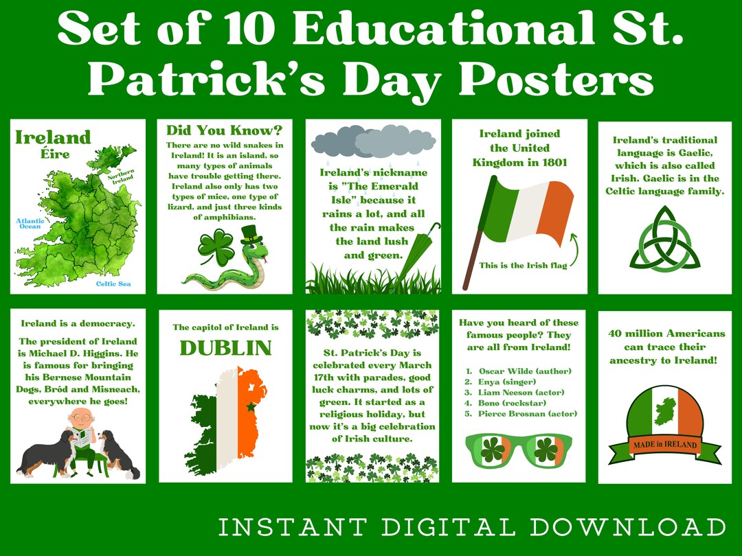 Printable Educational St. Patricks Day Poster Set-classroom Decor-print ...