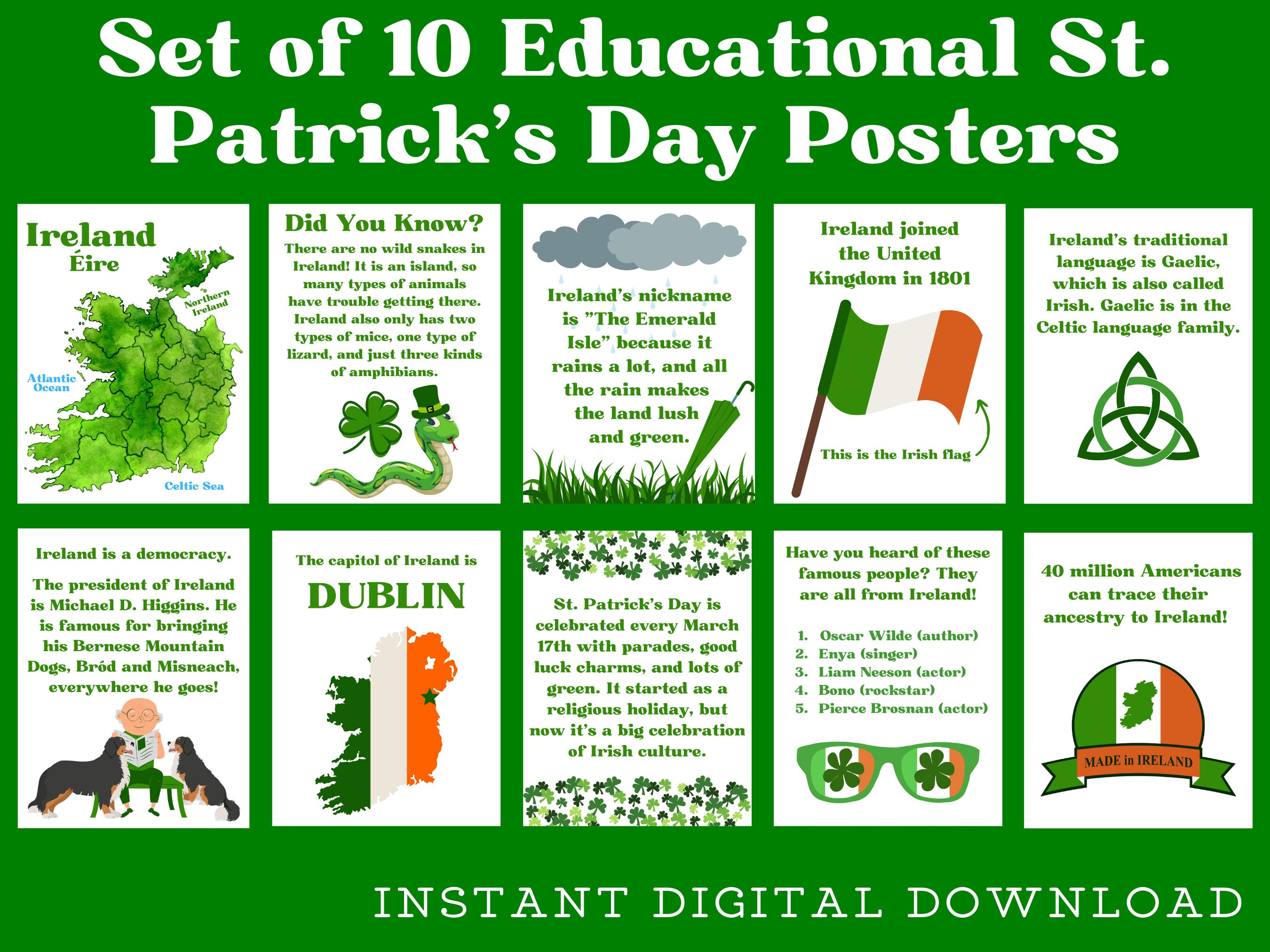 Printable Educational St. Patricks Day Poster Set-classroom Decor-print ...