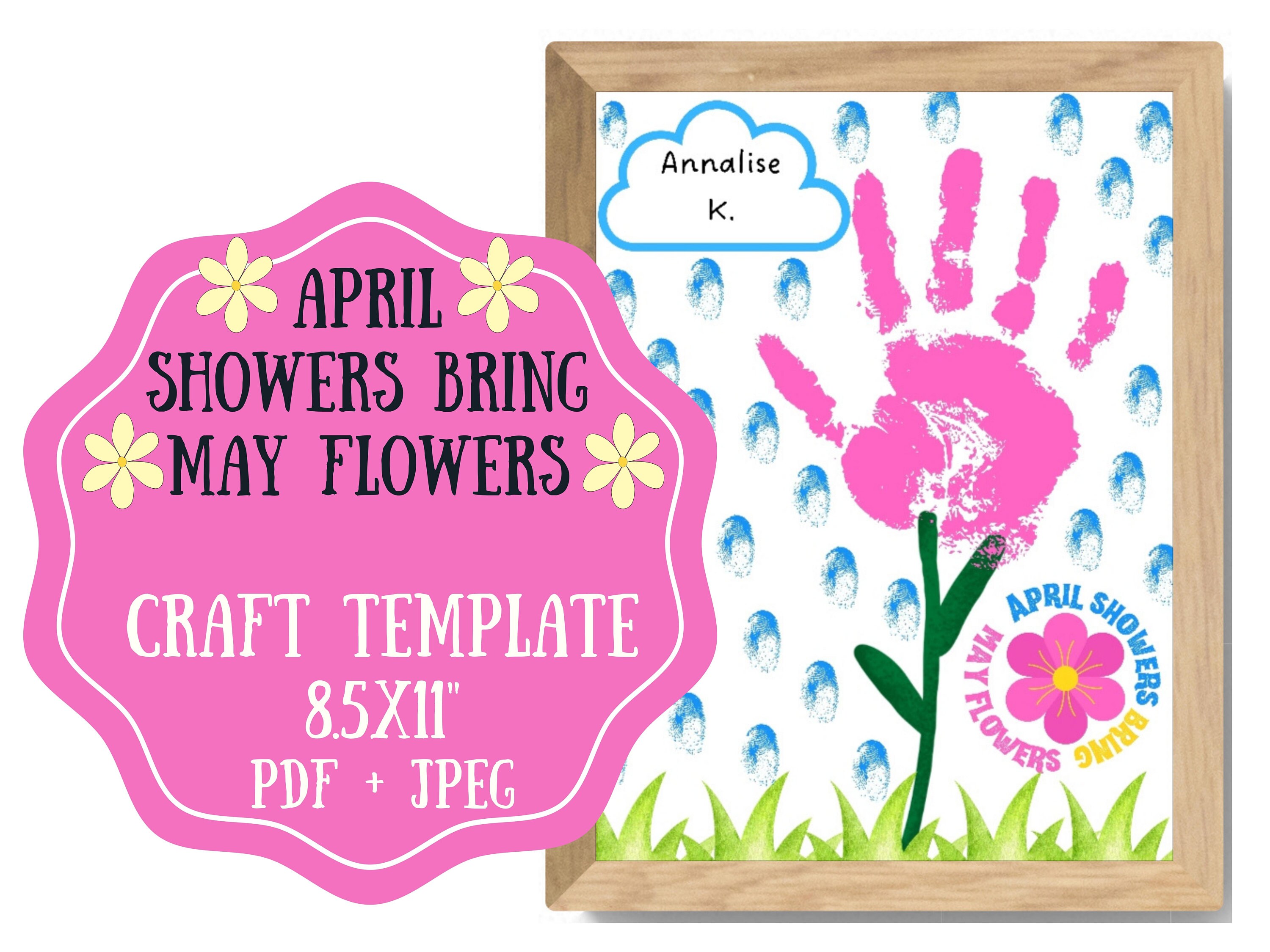 Spring Fingerprint Handprint Craft Printable-april Showers - Etsy
