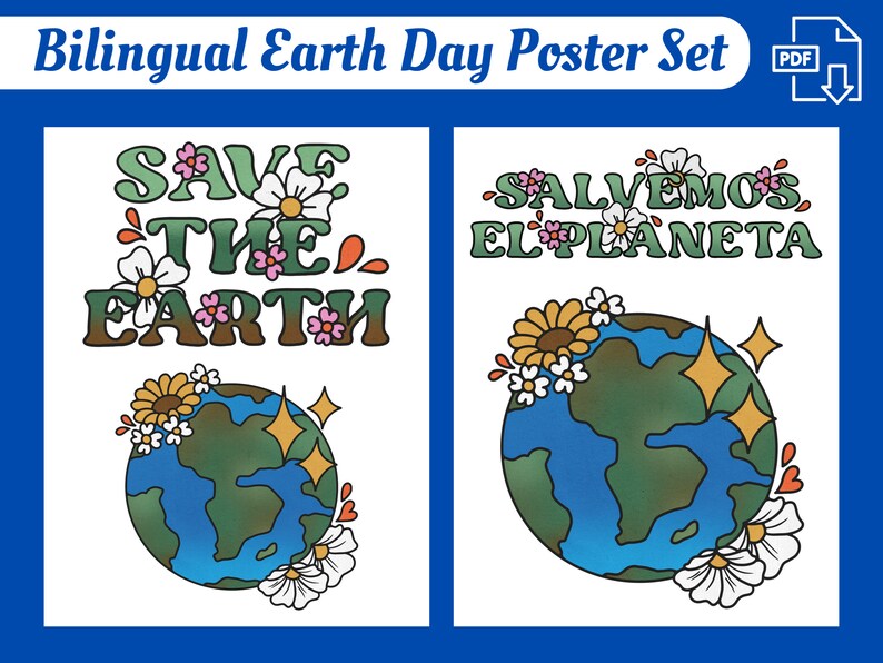 Printable Spanish English Earth Day Poster Set-retro-esl - Etsy