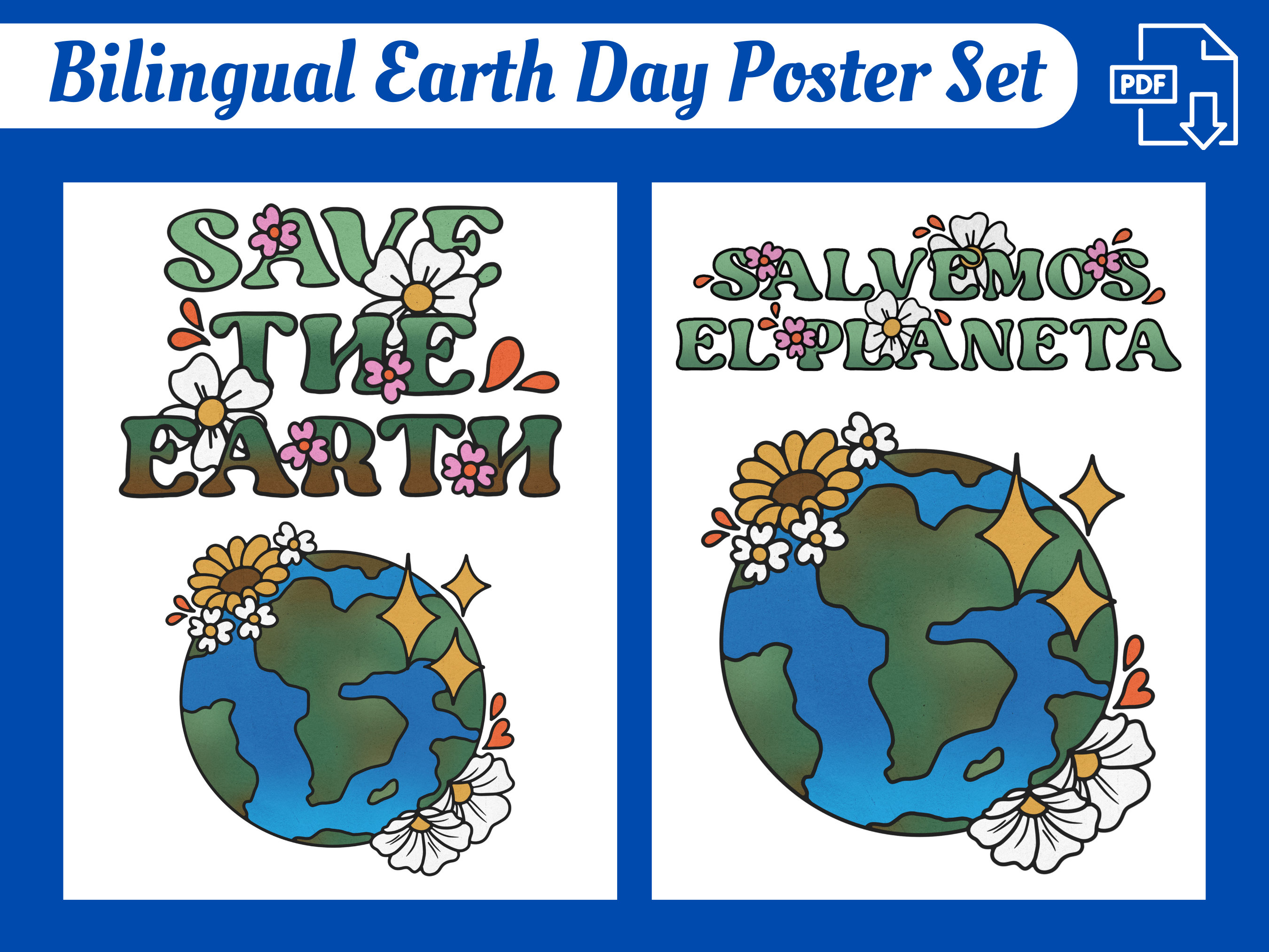 Printable Spanish + English Earth Day Poster Set-retro-esl ...