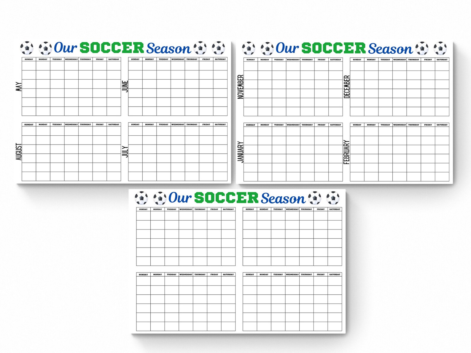 3 VERSIONS-XL Soccer Season Wall Calendar-planner-entryway-giant Huge ...
