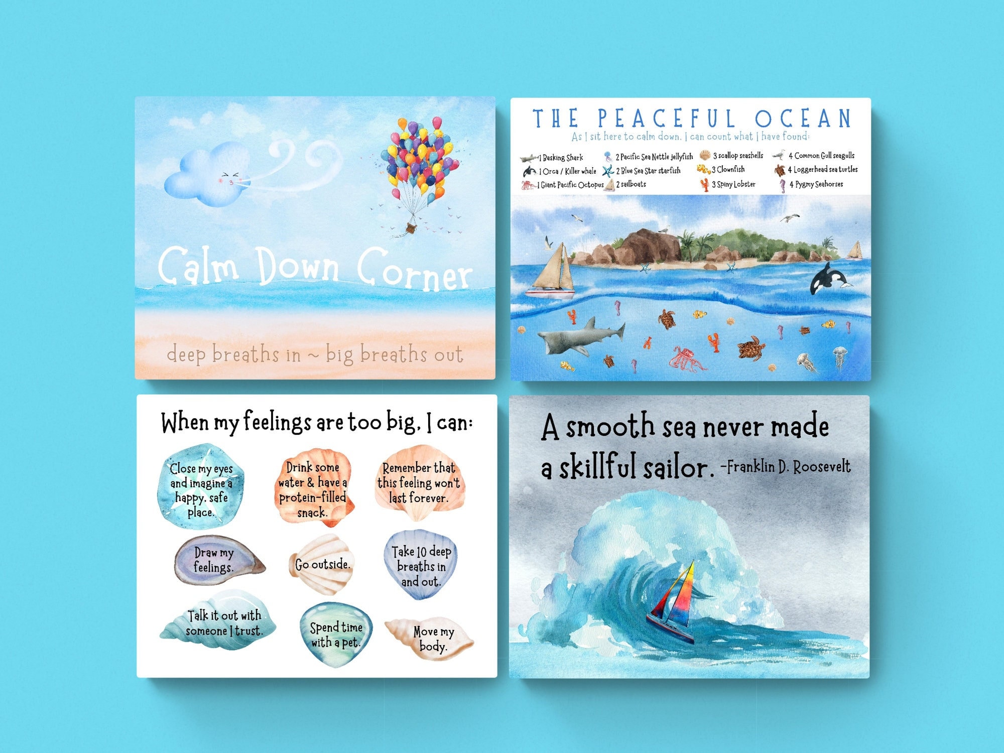 SET of 4 POSTERS in 4 SIZES Calm Down Corner Ocean Themed - Etsy