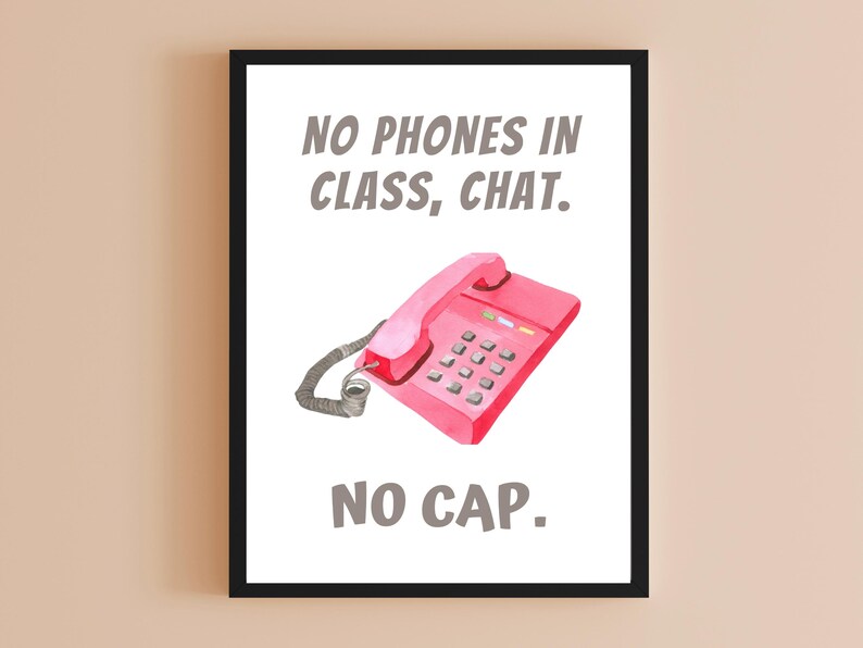 5 Sizes-funny Retro No Phones Sign-classroom Rules Poster-teen Teenager ...