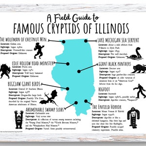 4 SIZES Cryptids of Illinois-unique Midwest Decor-bigfoot-monster-ufo ...
