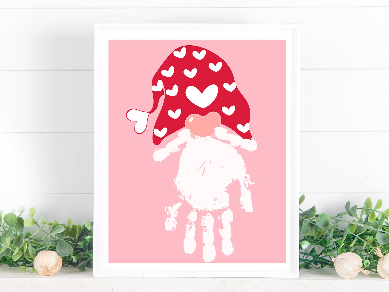 Printable Gnome Handprint Craft Pink & White-valentine's Day Love Art ...