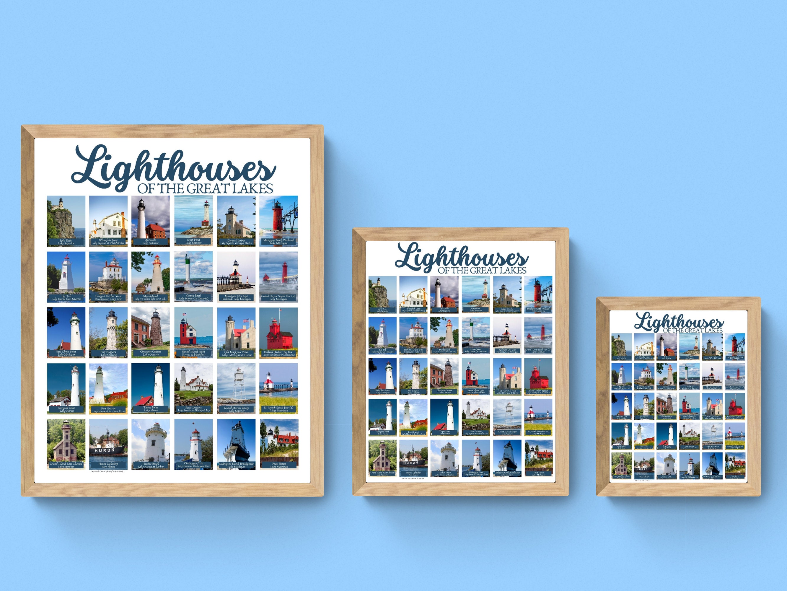 3 Sizes-great Lakes Lighthouses Print-michigan Huron Erie Superior ...