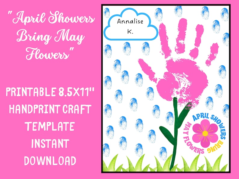 Spring Fingerprint + Handprint Craft Printable-april Showers May ...