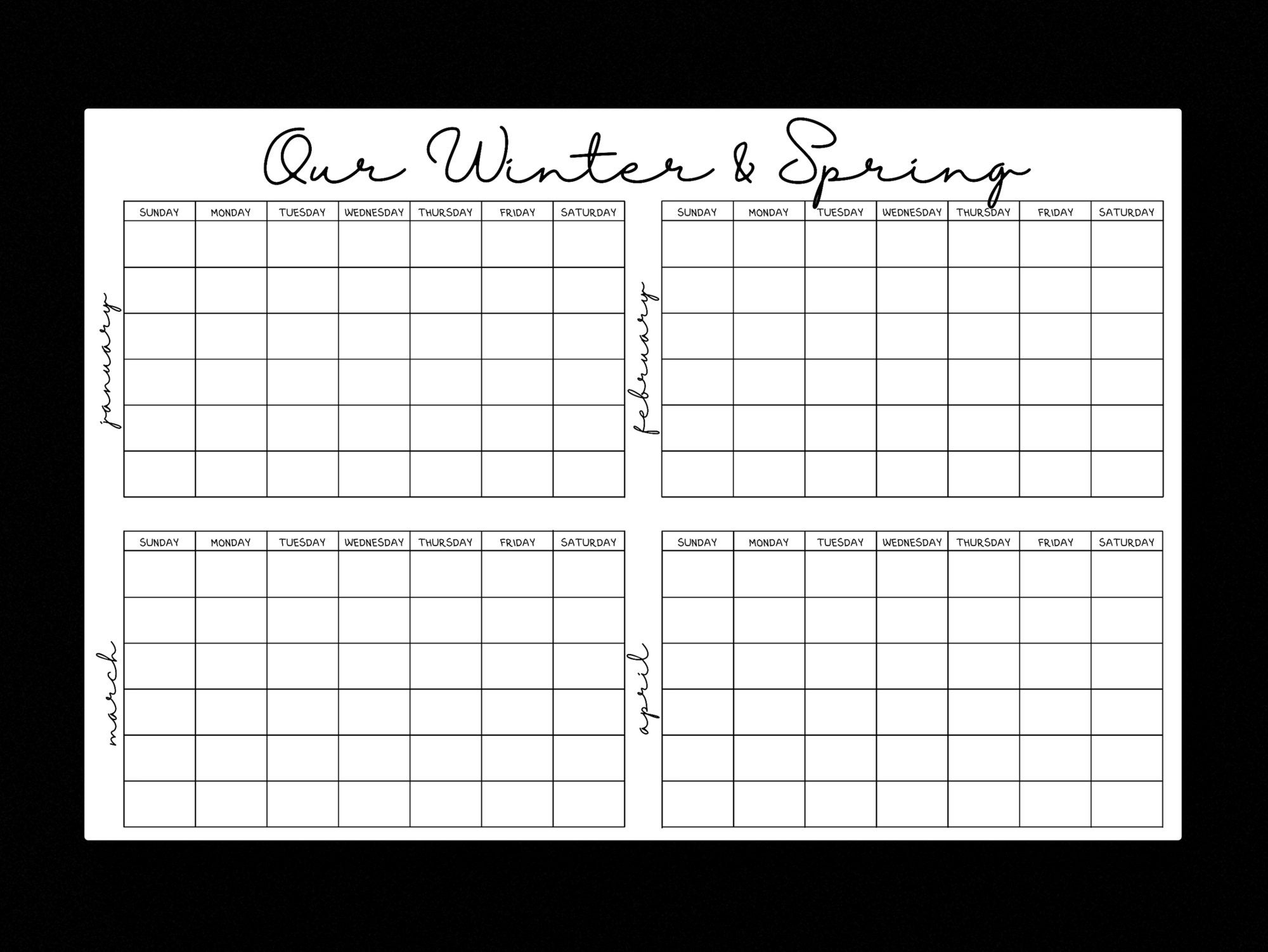 XL Winter Spring Wall Calendar Planner-home Office Entryway-giant Huge ...