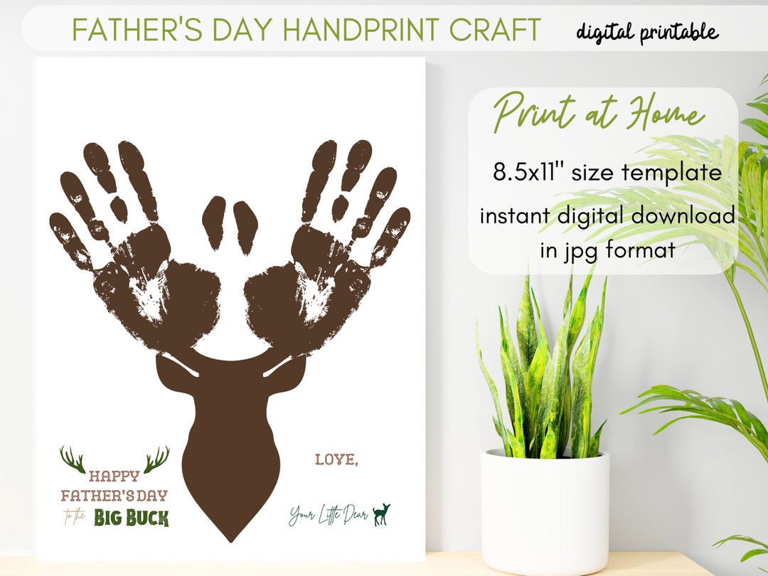 Father's Day Big Buck Deer Handprint Craft-dads Printable-art Parent ...