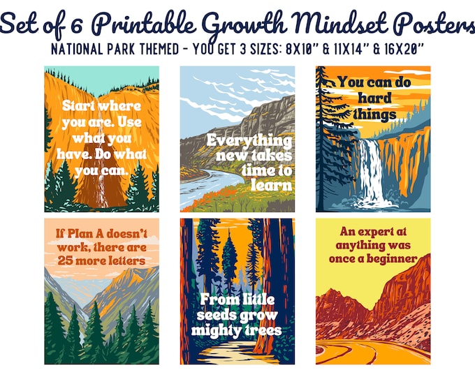 Set of 6 POSTERS in 3 SIZES National Parks Themed Growth Mindset ...