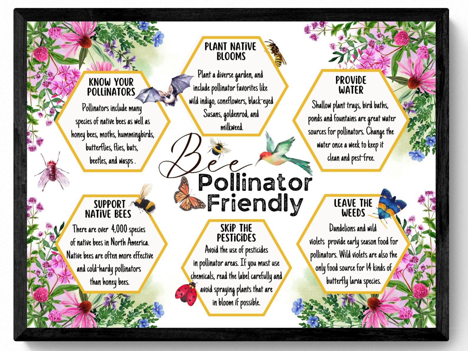 Bee Pollinator Friendly Print-save the Bees-native - Etsy