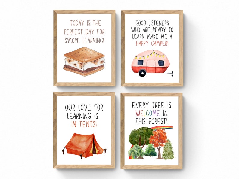 SET of 4 POSTERS in 3 SIZES Camping Outdoor Themed Elementary - Etsy