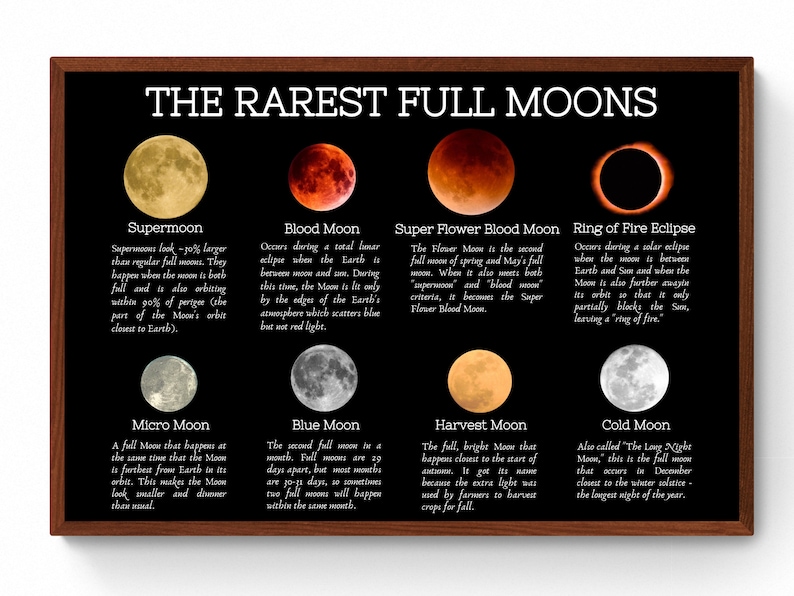 5 Sizes-the Rarest Full Moons Print-educational Chart-astronomy ...