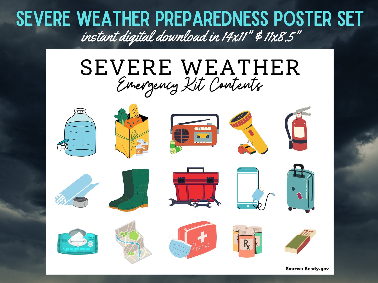 Severe Weather Preparedness Poster Set-weather Aware-spring Storm ...