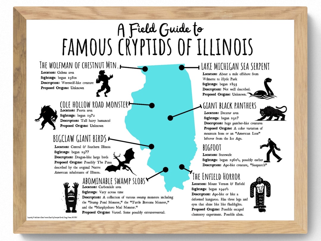 4 SIZES Cryptids of Illinois-unique Midwest Decor-bigfoot-monster-ufo ...