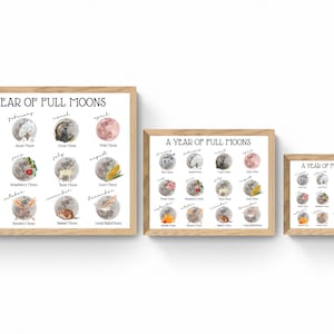 Full Moon Names by Month Print-educational Chart-astronomy Guide Poster ...