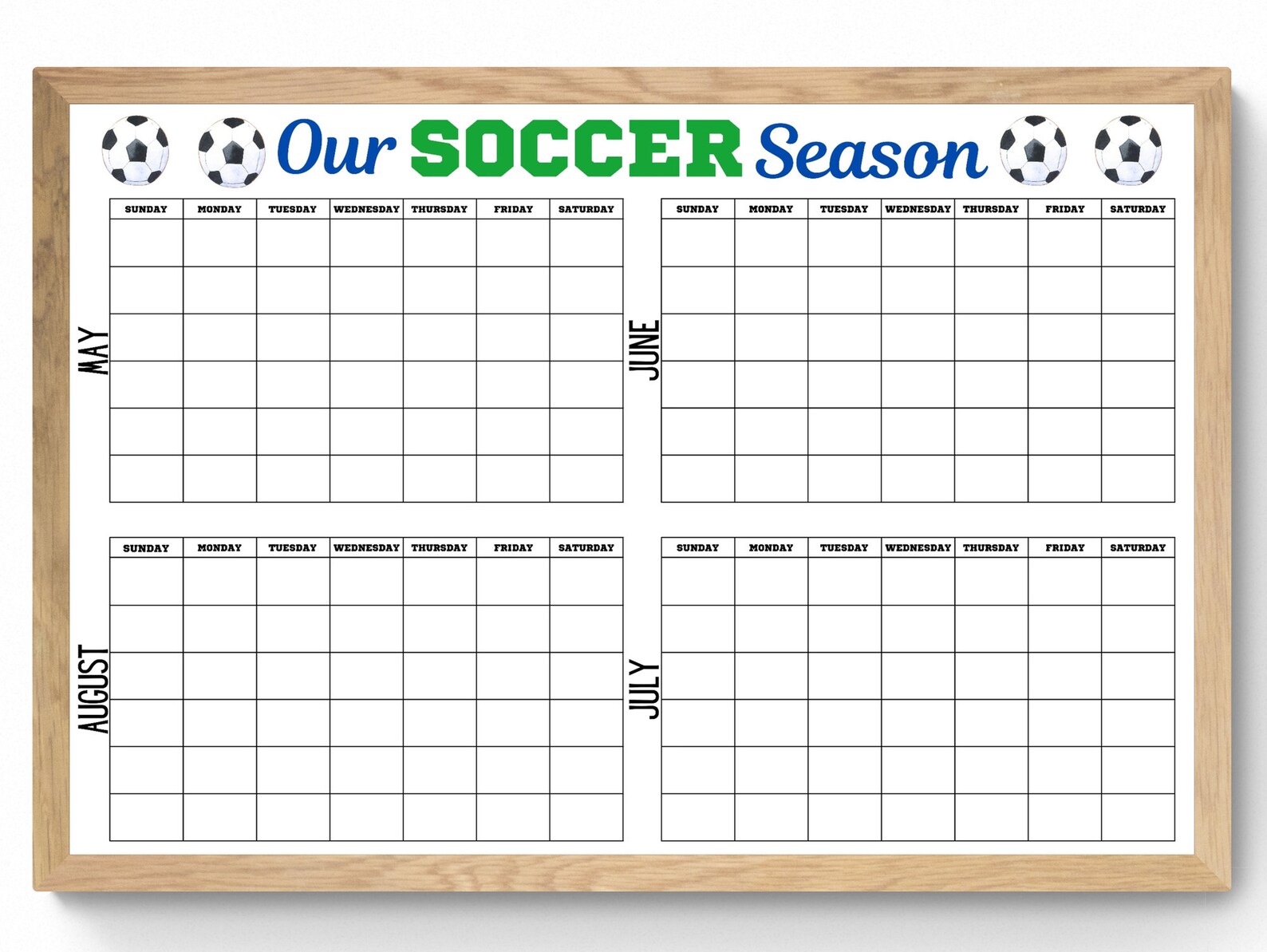 3 VERSIONS-XL Soccer Season Wall Calendar-planner-entryway-giant Huge ...