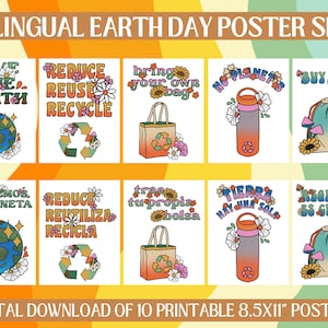 Printable Spanish + English Earth Day Poster Set-retro-esl ...