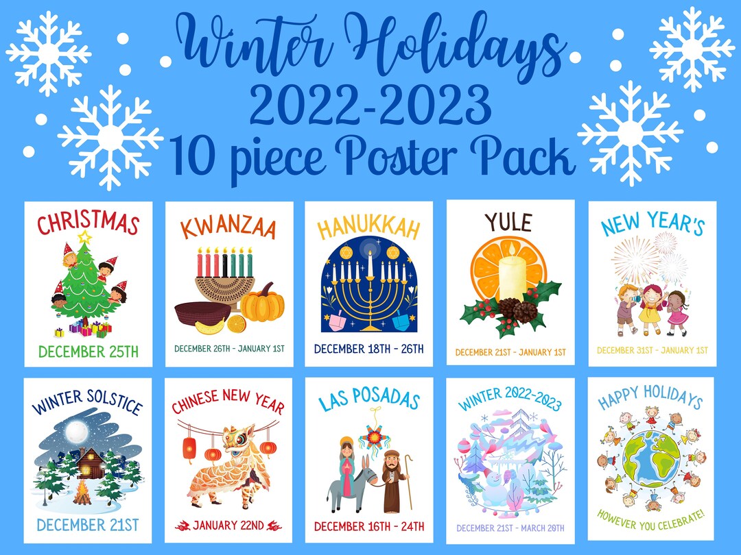 Winter Holiday Poster 10 Pack-classroom Decor Set-print - Etsy