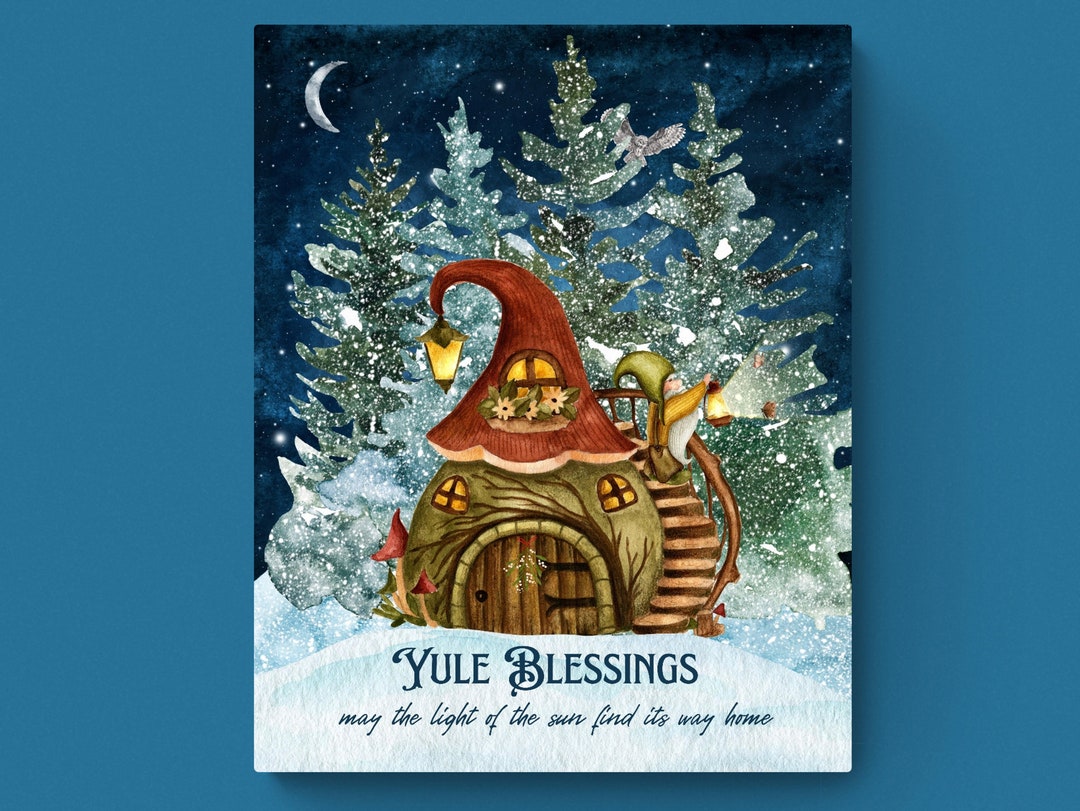 4 Sizes-yule Blessing Print or Card-pagan Holiday Decor-cottagecore Aesthetic-winter Forest Snow ...