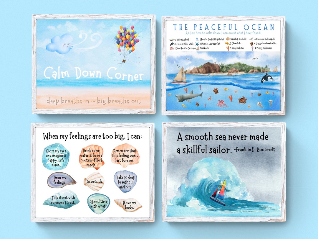 SET of 4 POSTERS in 4 SIZES! Calm Down Corner Ocean Themed Classroom ...