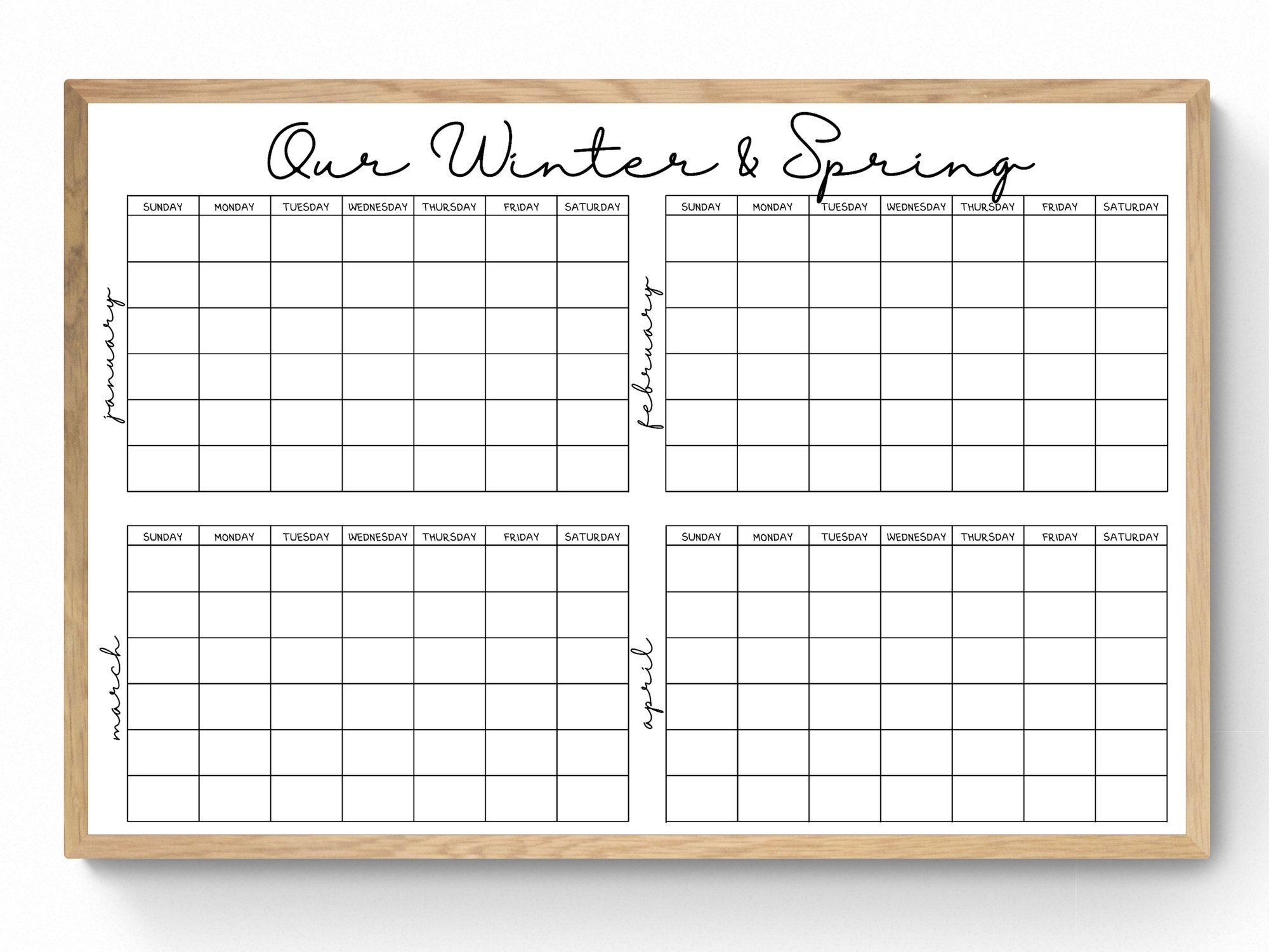 XL Winter Spring Wall Calendar Planner-home Office Entryway-giant Huge ...