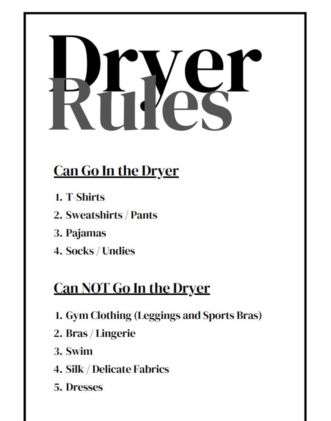 Dryer Rules for Laundry Room - Etsy
